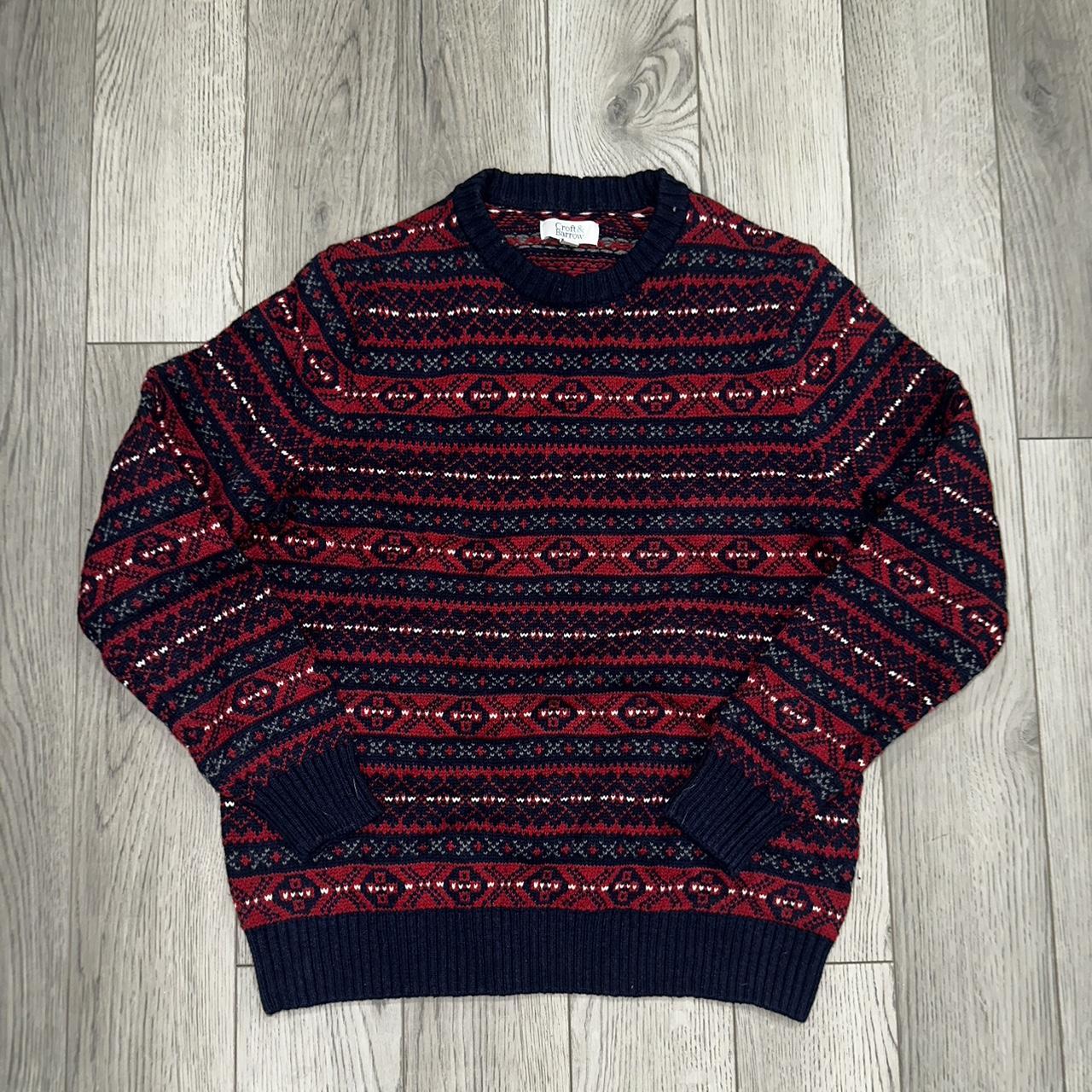 Vintage Knit Sweater Croft & Barrow Red Navy Pattern... - Depop