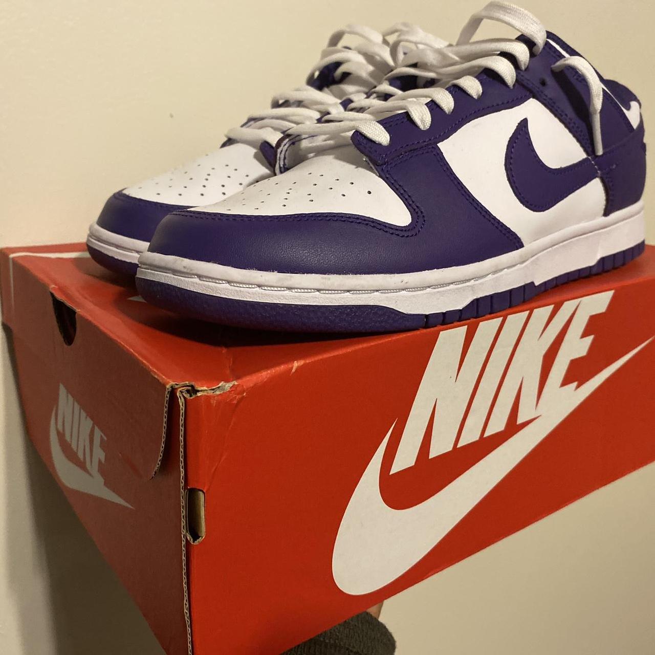 Championship purple Nike Dunks Size 10.5 Box... - Depop