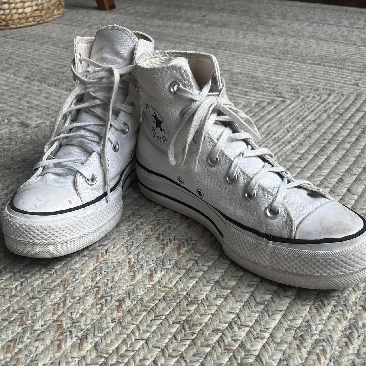 White hightop platform converse Women’s size 7... - Depop