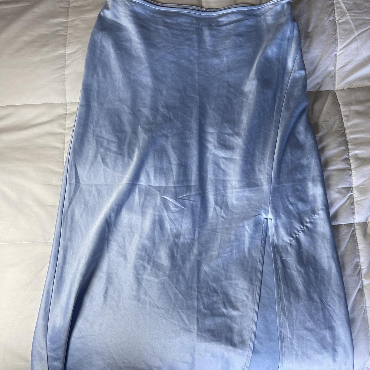 Satin Blue Mel Rose Skirt - wore once - small snag... - Depop
