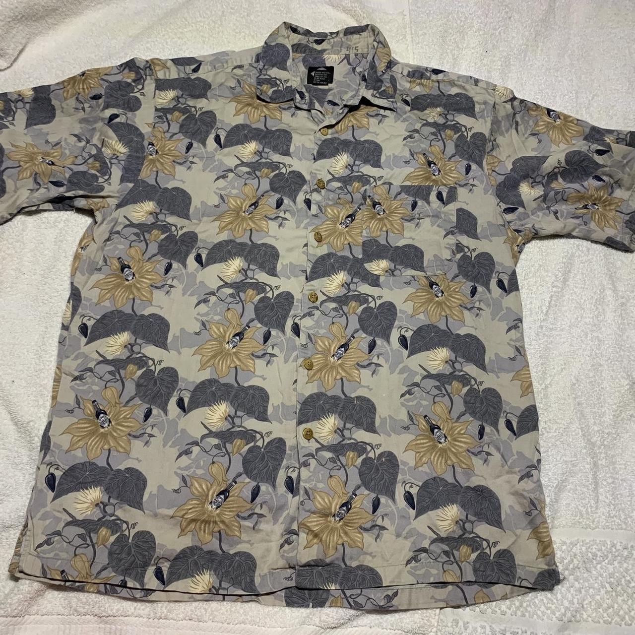 Tabasco Mens XL Hawaiian Button Up Cotton Gray Brown... - Depop