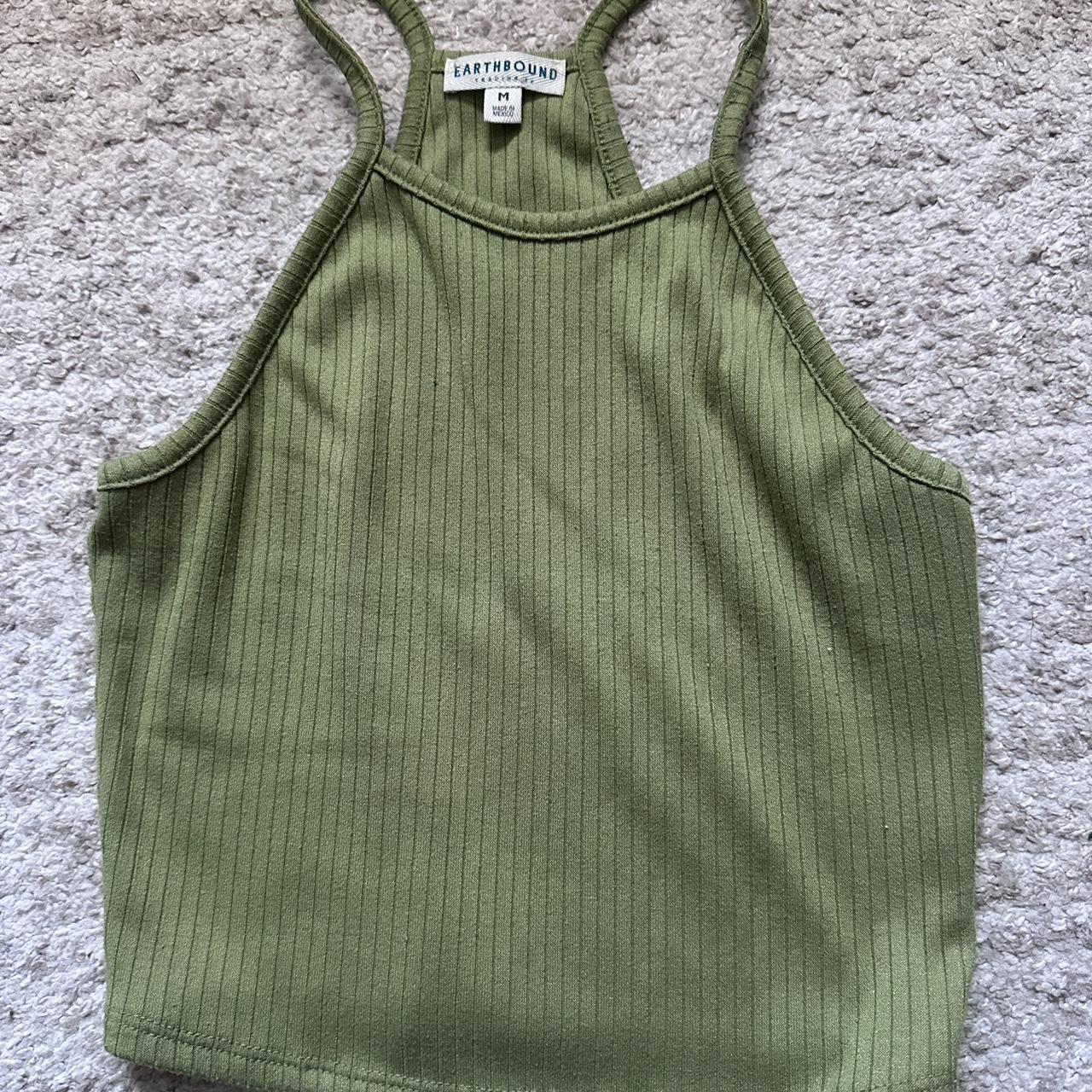 Green ribbed tank top Size M Earthbound Trading Co - Depop