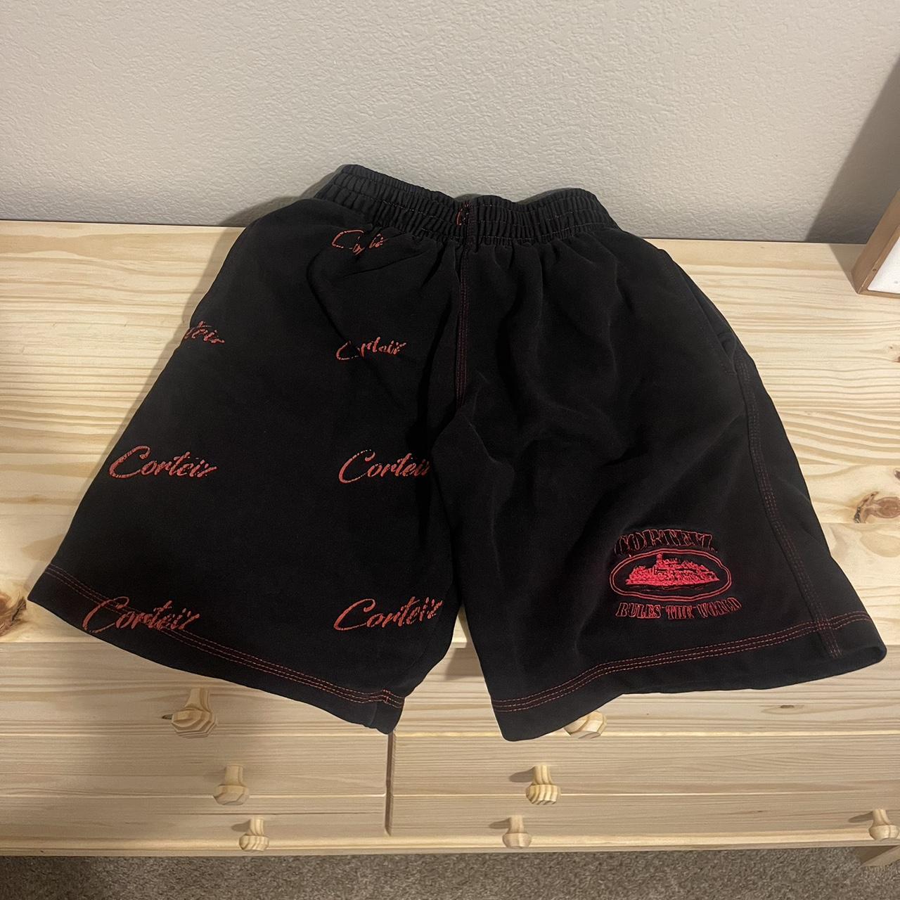 Corteiz sweatpant shorts Size small Red and black - Depop