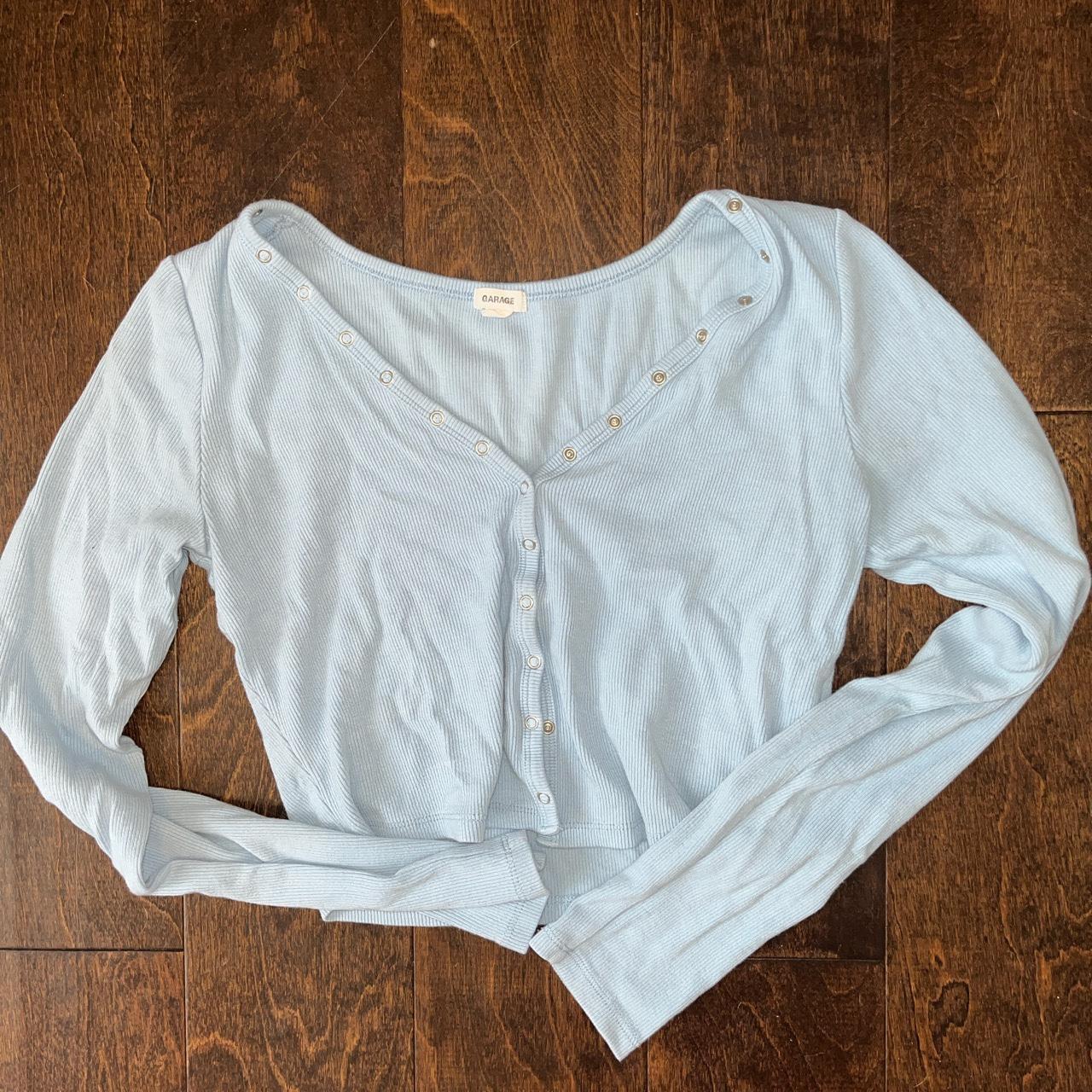 garage light blue long sleeve top size: S - Depop
