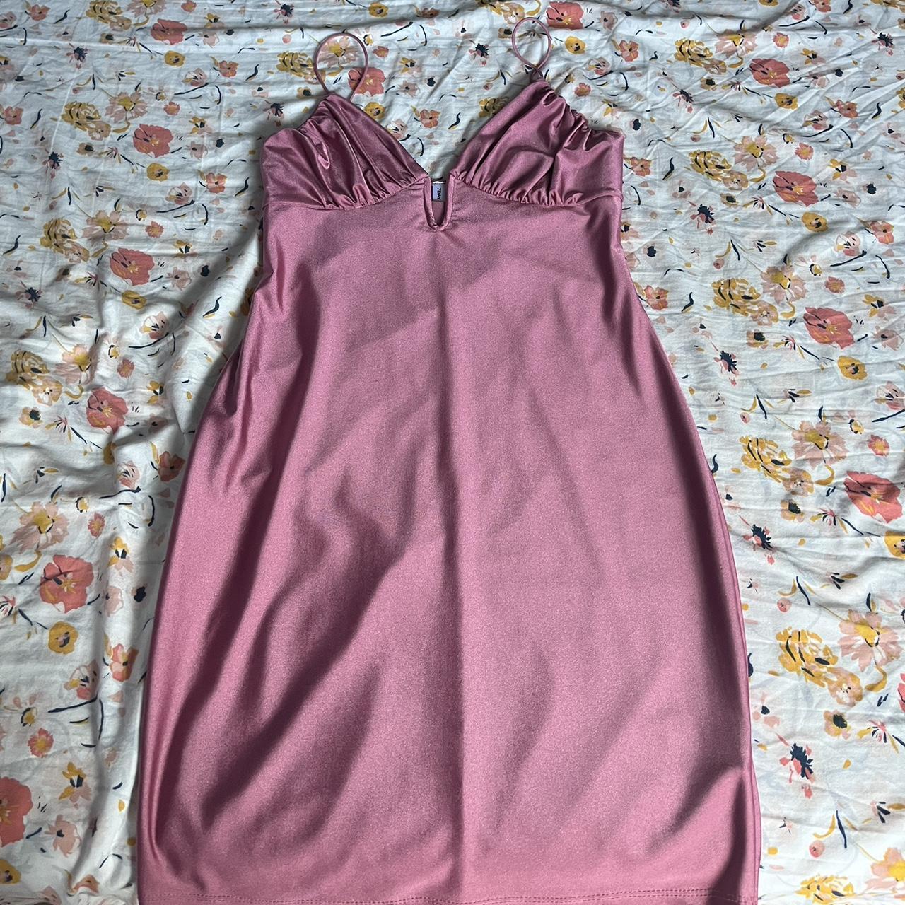 Azkara- Pink Slip Dress Size: Small/ medium - Depop