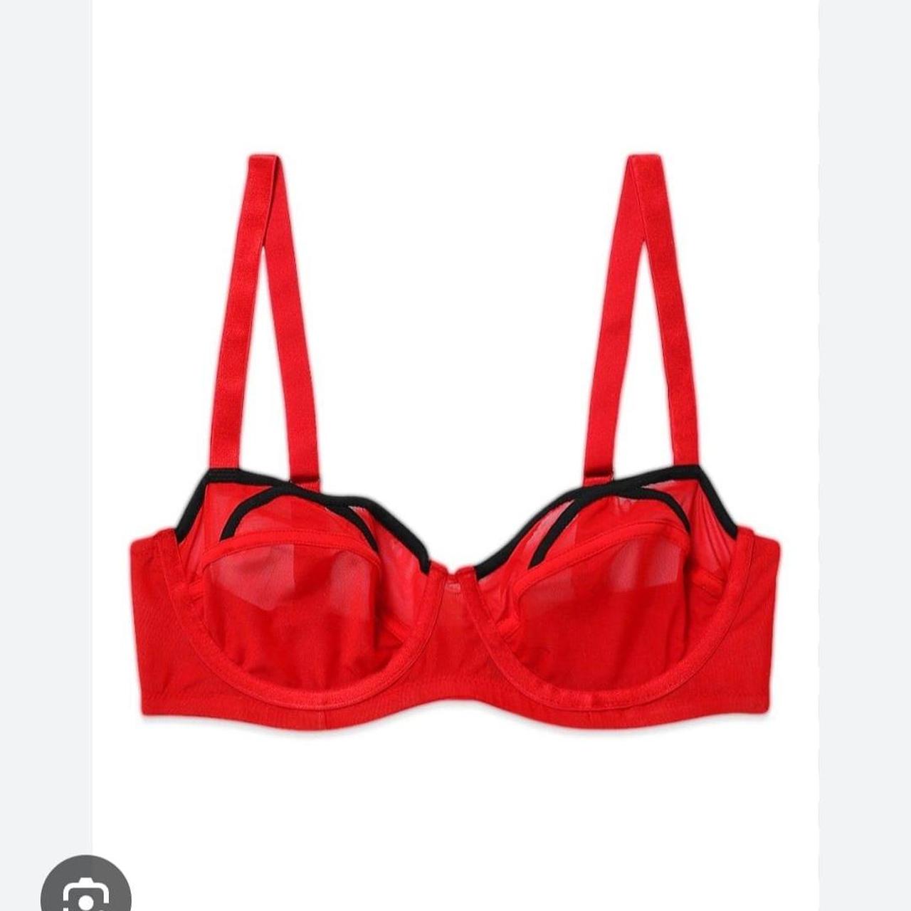Boohoo Red Non-Padded Bra With Black Detail Brand... - Depop