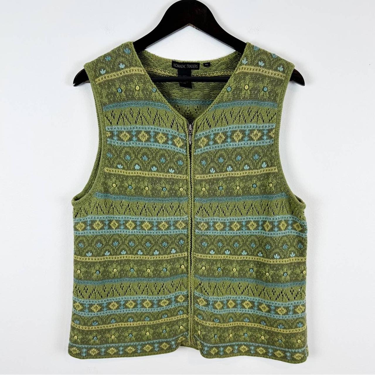 Nomadic Traders Green Floral Crochet Sweater Vest... - Depop