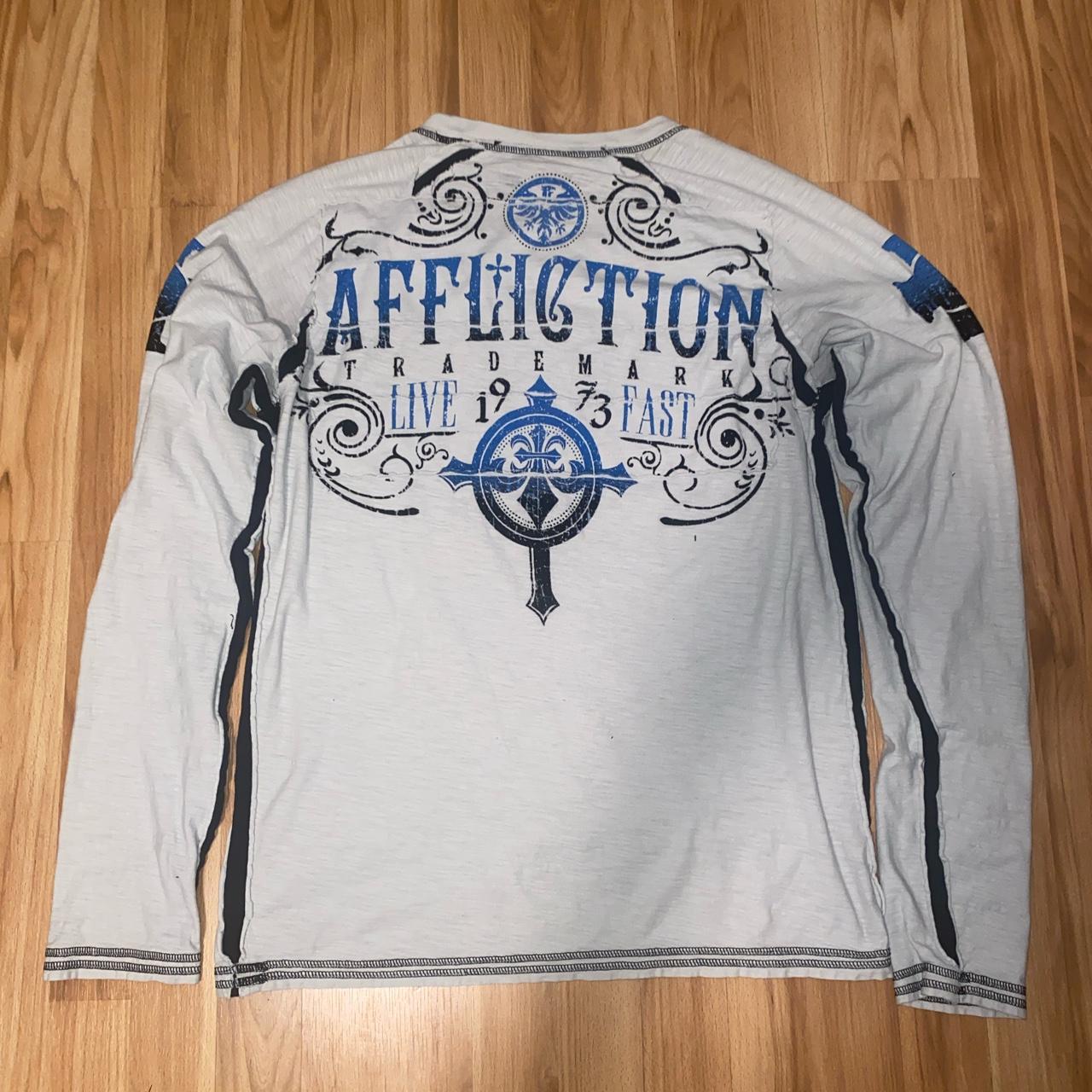 White and blue Affliction thermal, size medium but... - Depop