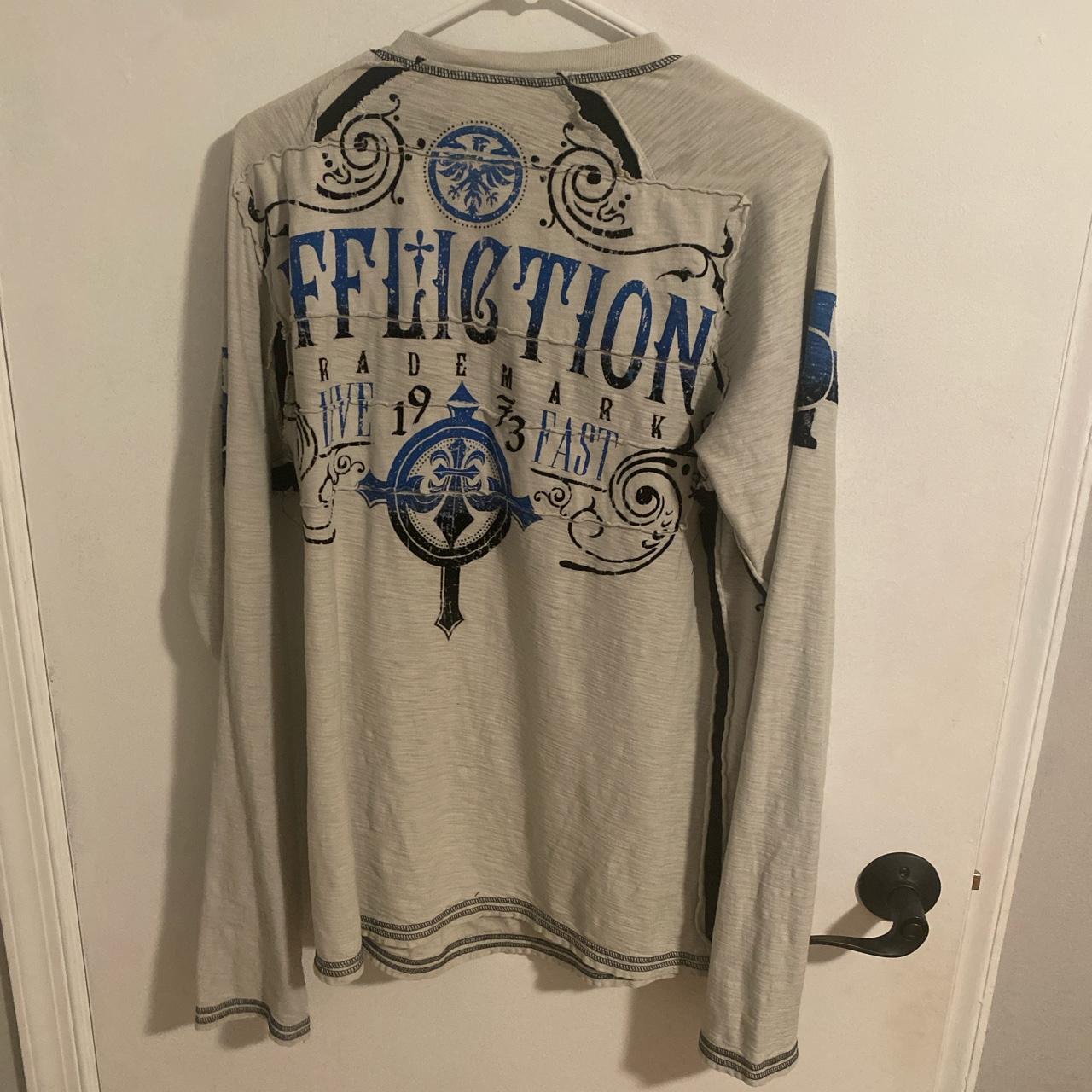 White and blue Affliction thermal, size medium but... - Depop