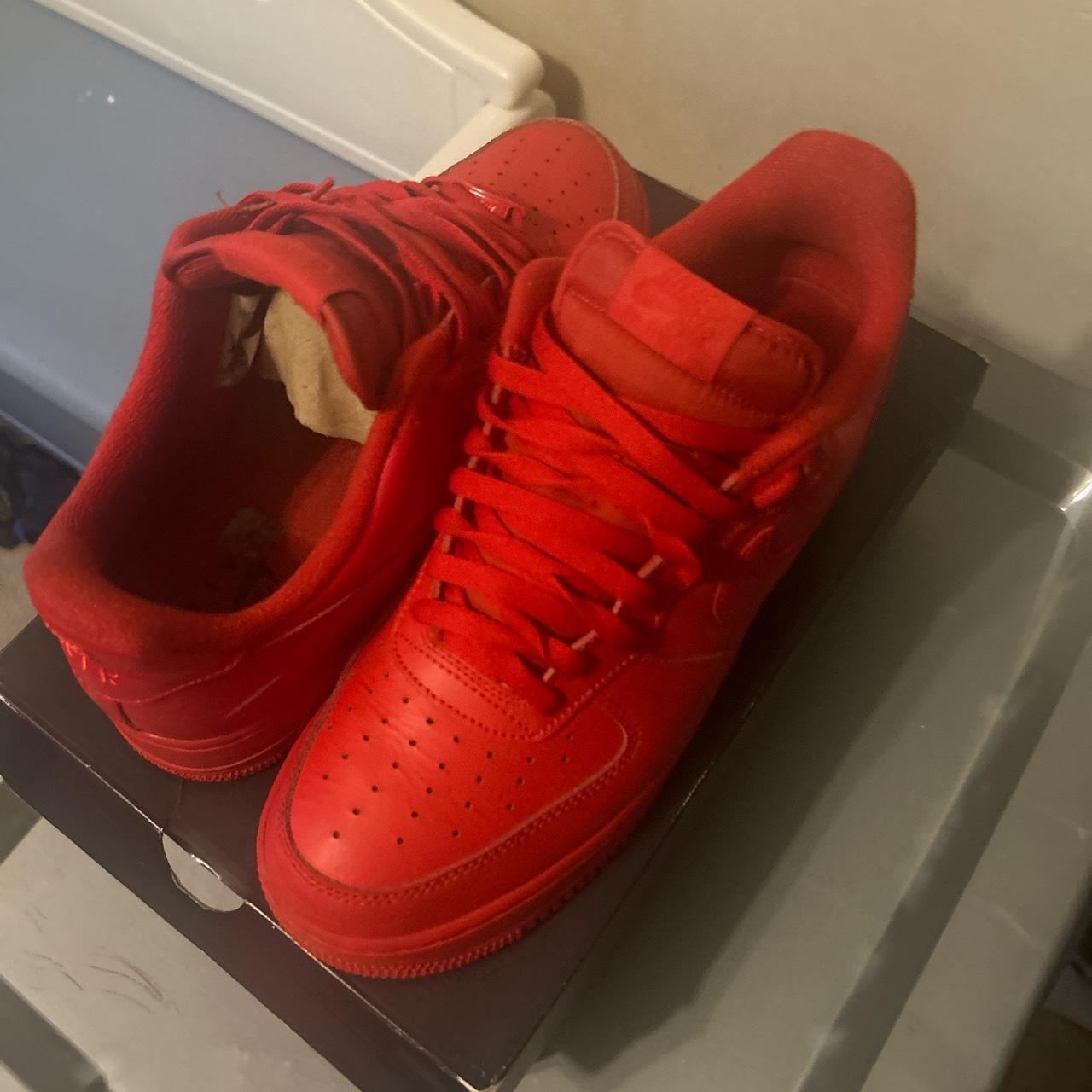 All red Nike Air Force 1 gold condition and... - Depop