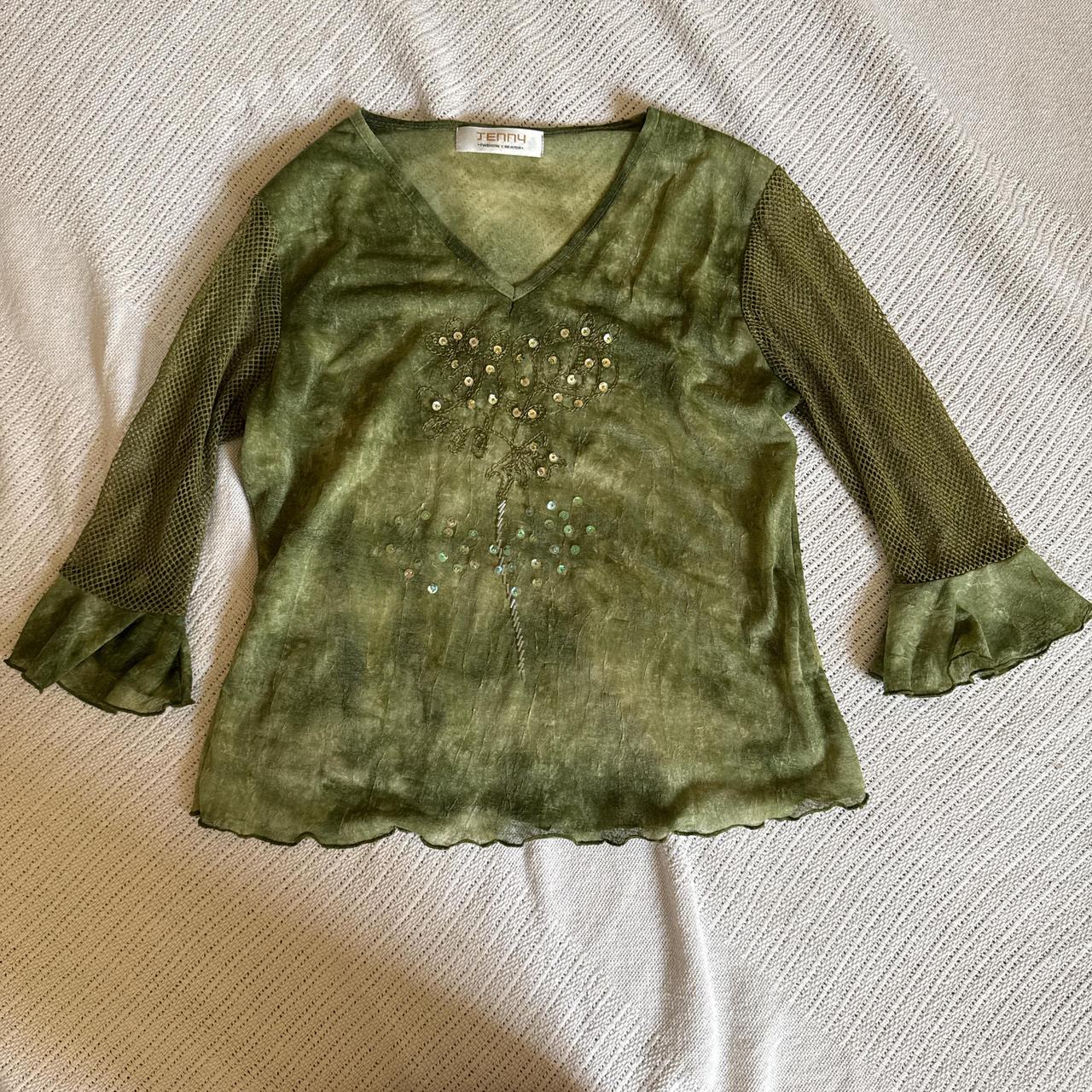 Green mesh top with rhinestones 🍃💚🧚 (Size... - Depop