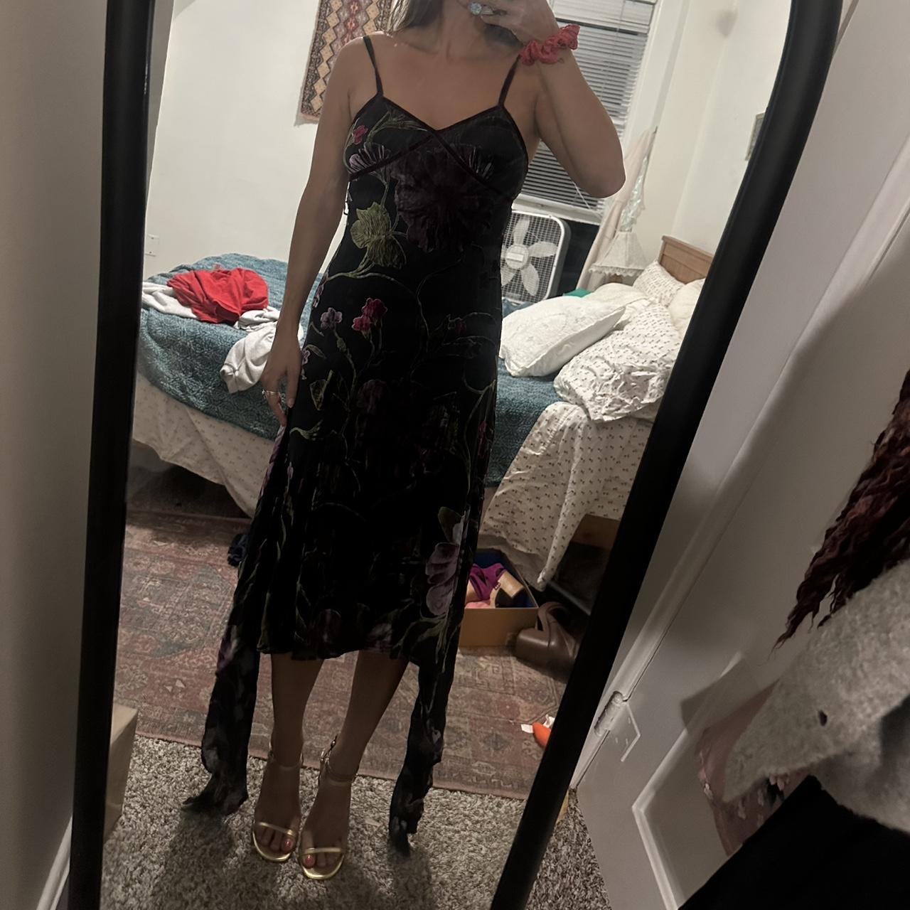 Sue Wong Vintage 100% Silk Y2K Velvet Floral Dress... | Depop