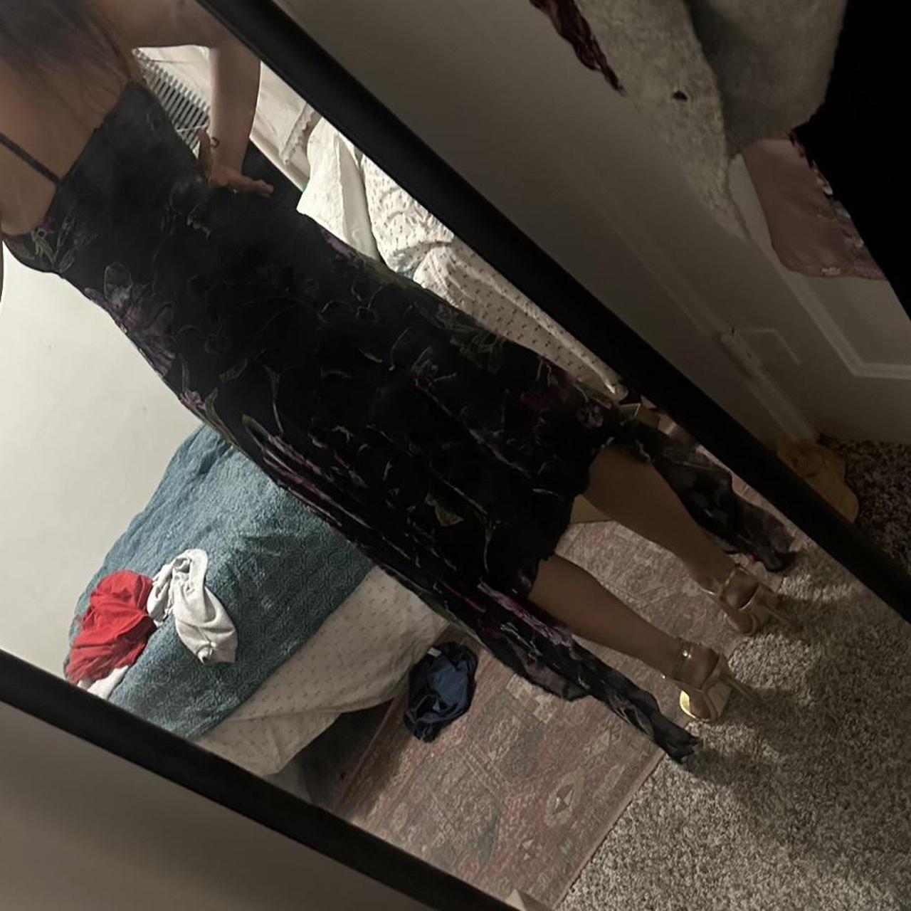 Sue Wong Vintage 100% Silk Y2K Velvet Floral Dress... | Depop