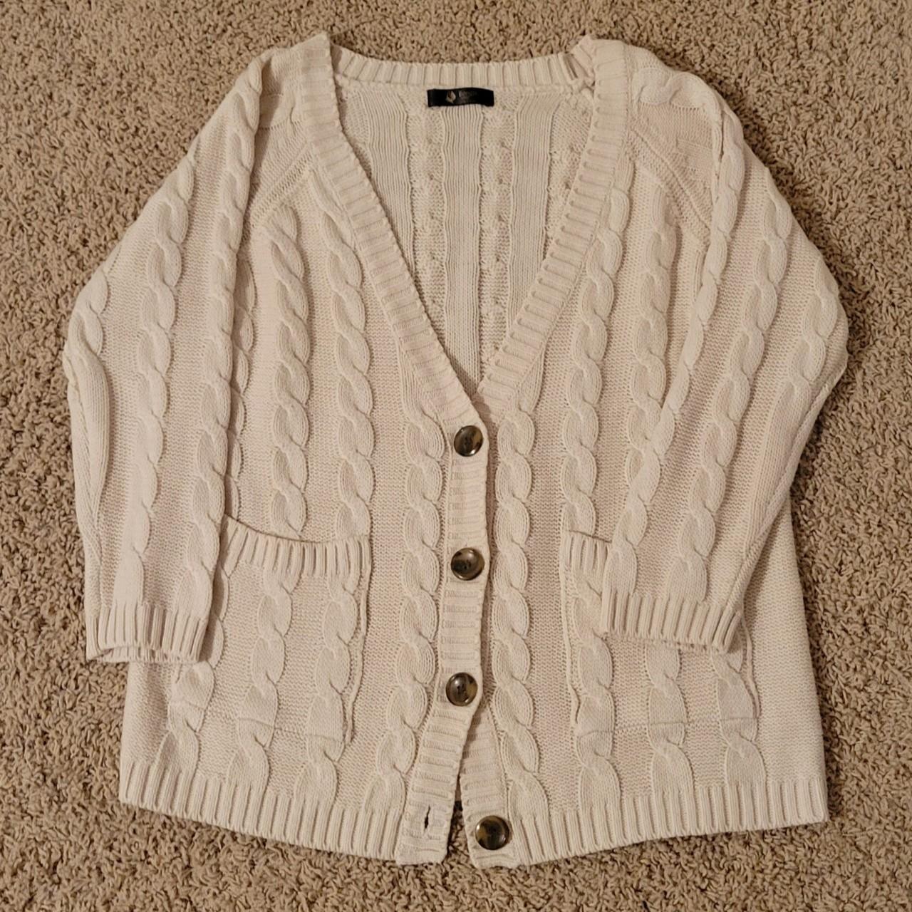 Cream cable knit cardigan XS/S size, normal fit... - Depop