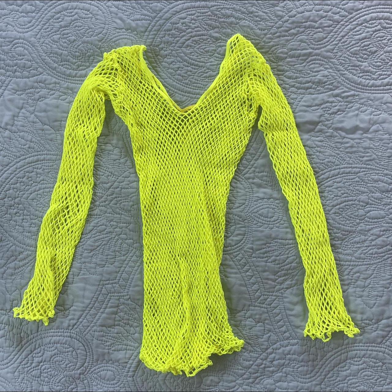 Neon yellow mesh half sleeve top with free tie dye... - Depop