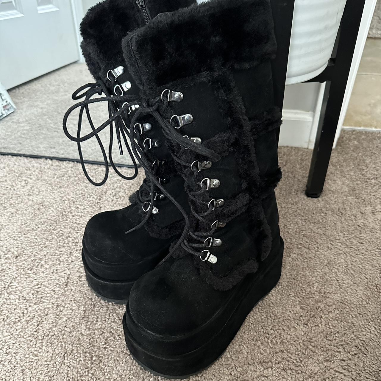 🖤 Demonia fuzzy platform lace up boots 🖤 - Depop