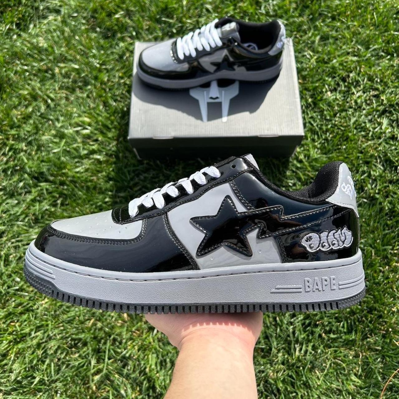 Black and white BAPE x MF DOOM trainers sliver... | Depop