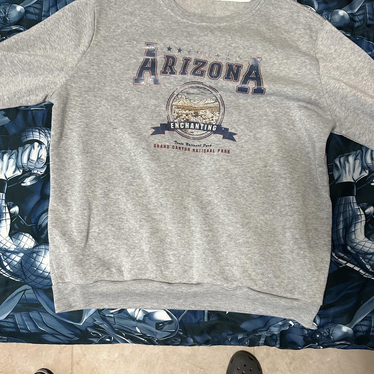 men grey arizona sweater fits like a small mixed... - Depop
