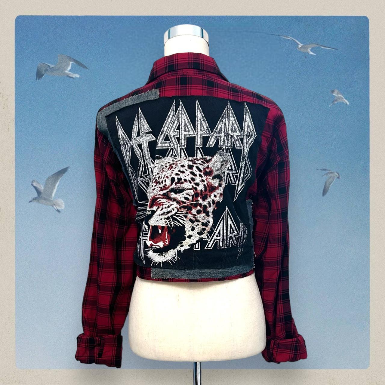 Upcycled Band Shirt Flannel Def Leopard Oversized... - Depop