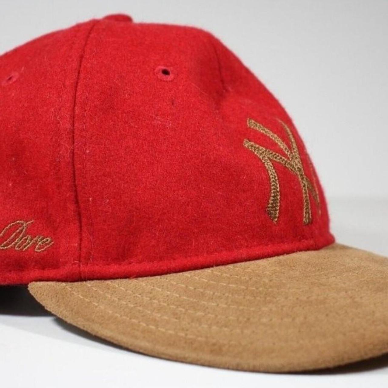 Aime leon dore red Yankees wool hat with brown suede... - Depop