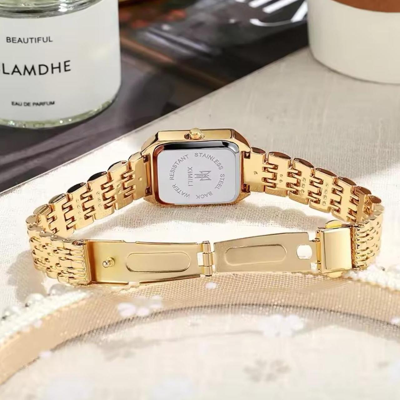 Gold analogue watch with green face #glamour | Depop