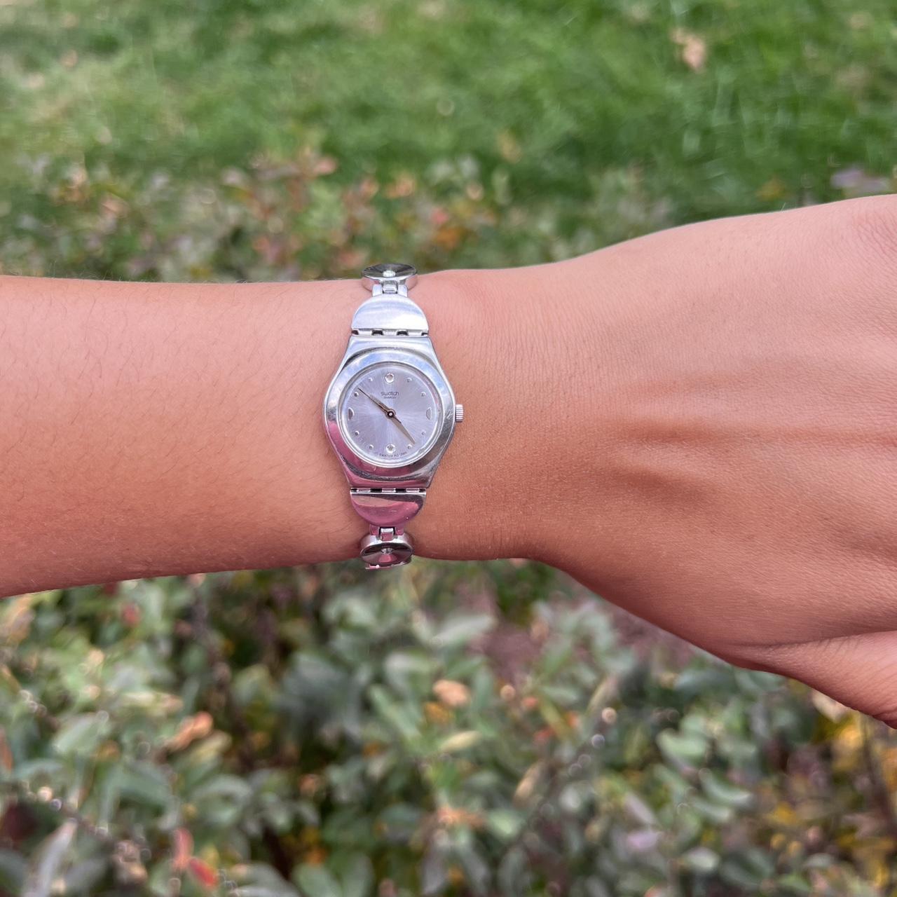 Silver Swatch Swiss Watch Length: 6.5 in.... - Depop