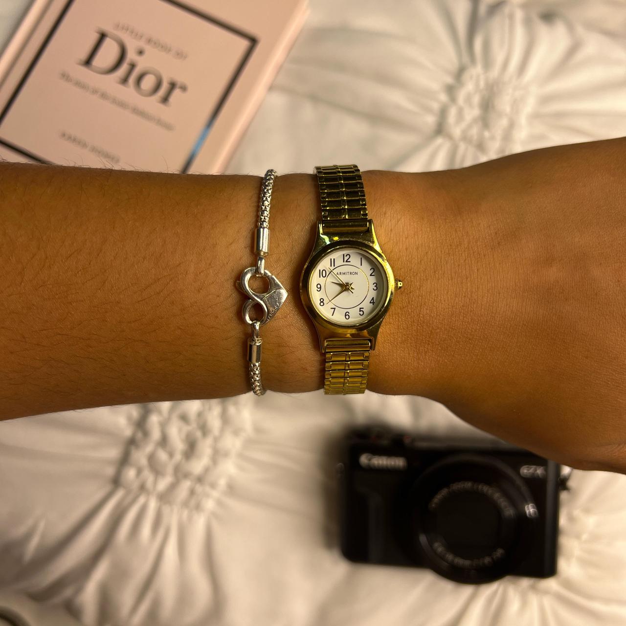 Gold Armitron Stretch Band Watch Length:... - Depop