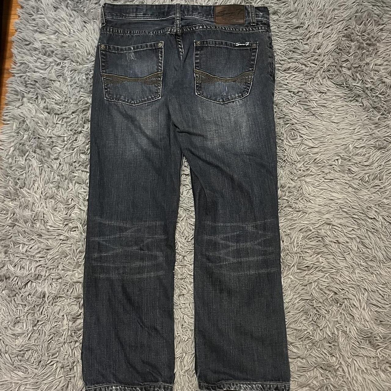 seven7 dark wash jeans, size says 32x34 but fits... - Depop