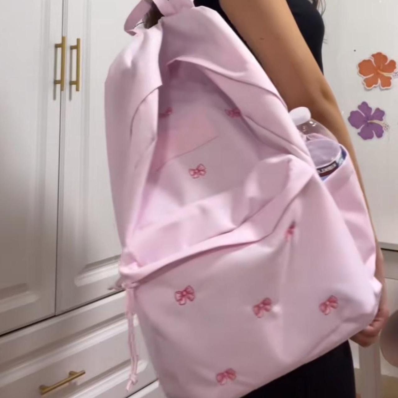 Pink Jansport backpack with bows #coquette #pink | Depop