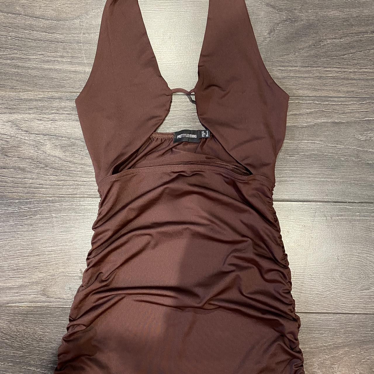 PLT brown halter neck backless dress - Depop