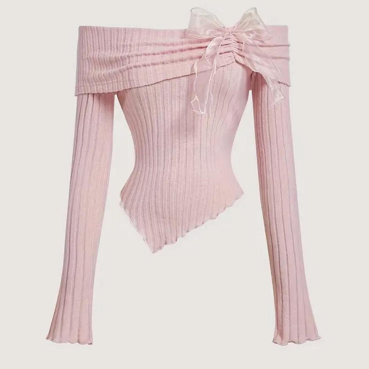 Yk2 baby pink off shoulder bow top | Depop