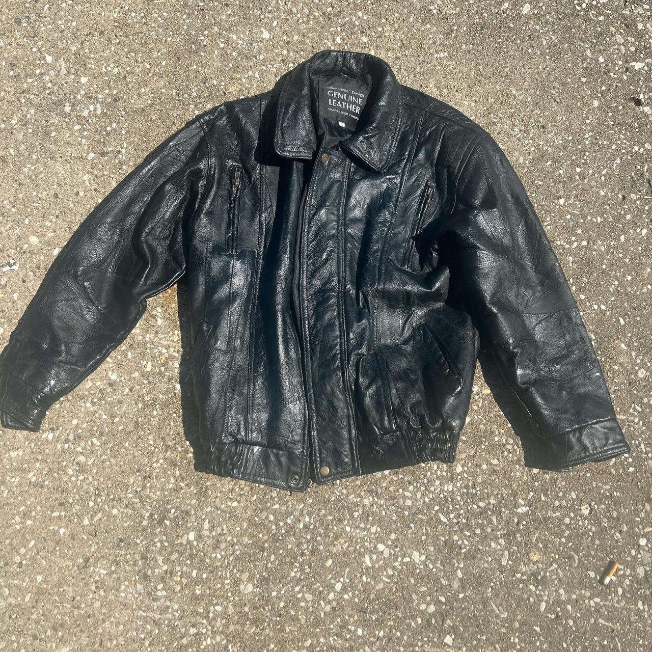 Leather patch jacket. Small | Depop