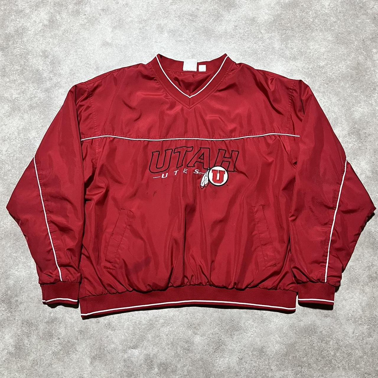 vintage utah university red jacket embroidered... - Depop