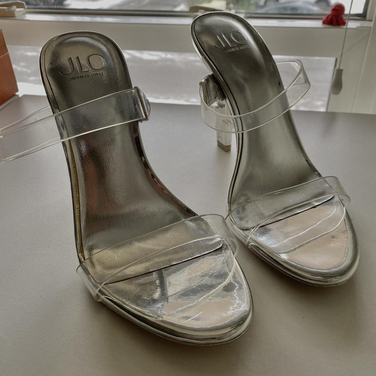 Jenifer Lopez silver heels 4in heel Cool chain... - Depop