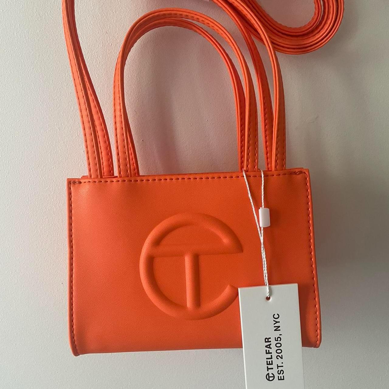 Telfar small orange shopping bag Never worn Tags... - Depop