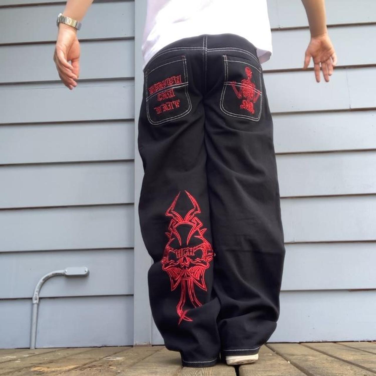 y2k/2000s emo embroidered baggy HCW jeans Such a... - Depop