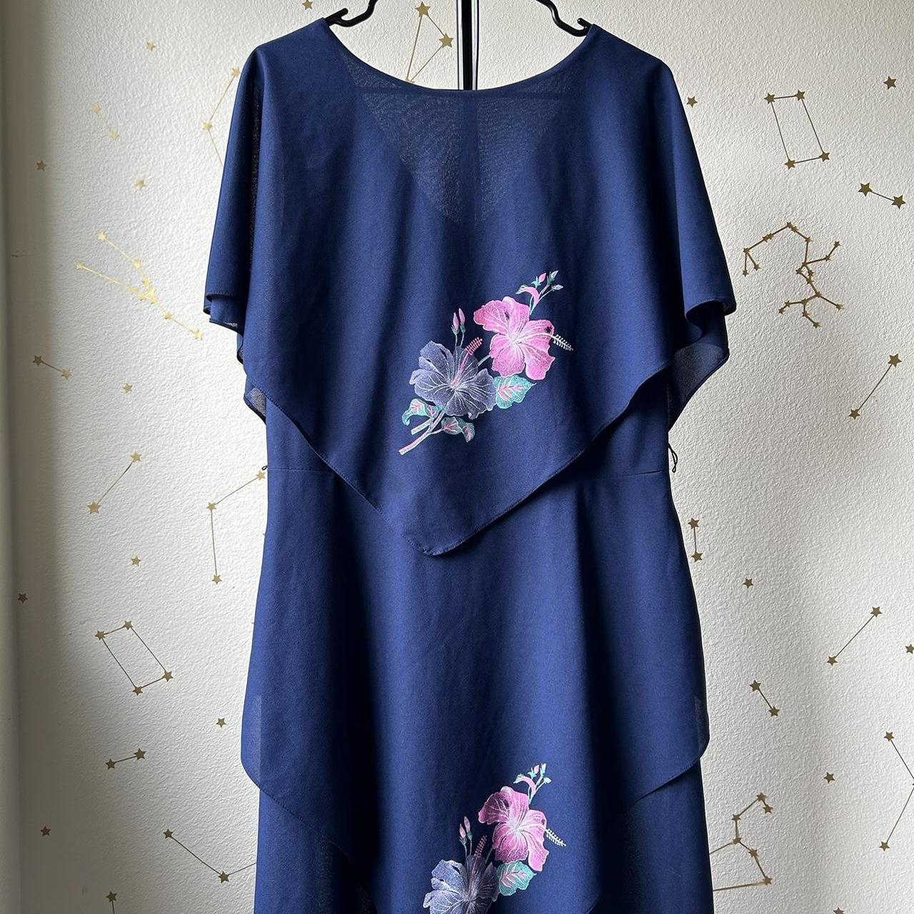 Vintage Gilberti Blue Capelet Midi Dress with... - Depop