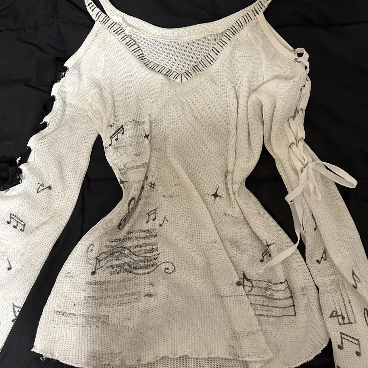 hand painted music note blouse size: m-L custom... - Depop