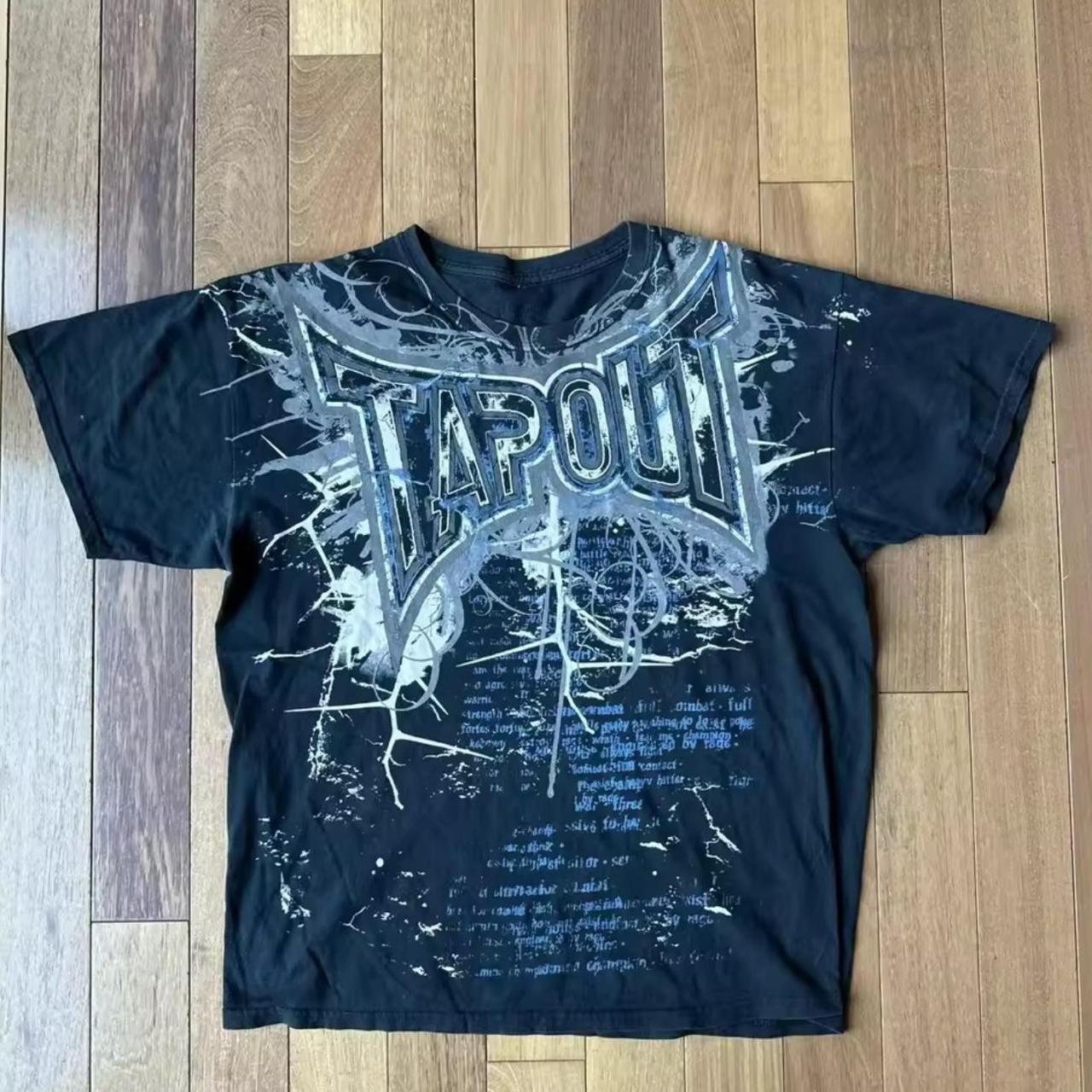 Navy and white Tapout graphic tee #skater #y2k... | Depop
