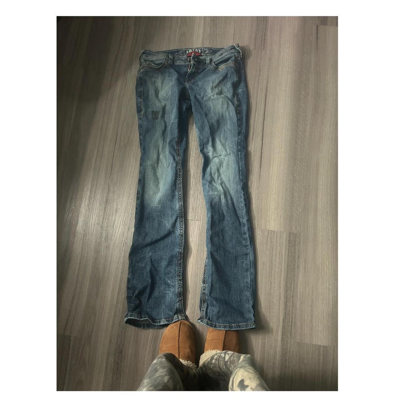 y2k womens jeans cross design the jeans are in... - Depop