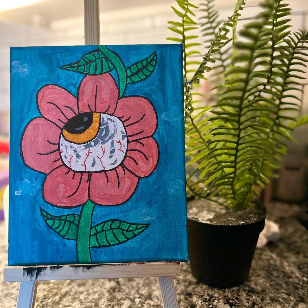 Flower eye canvas painting Small size as pictured - Depop