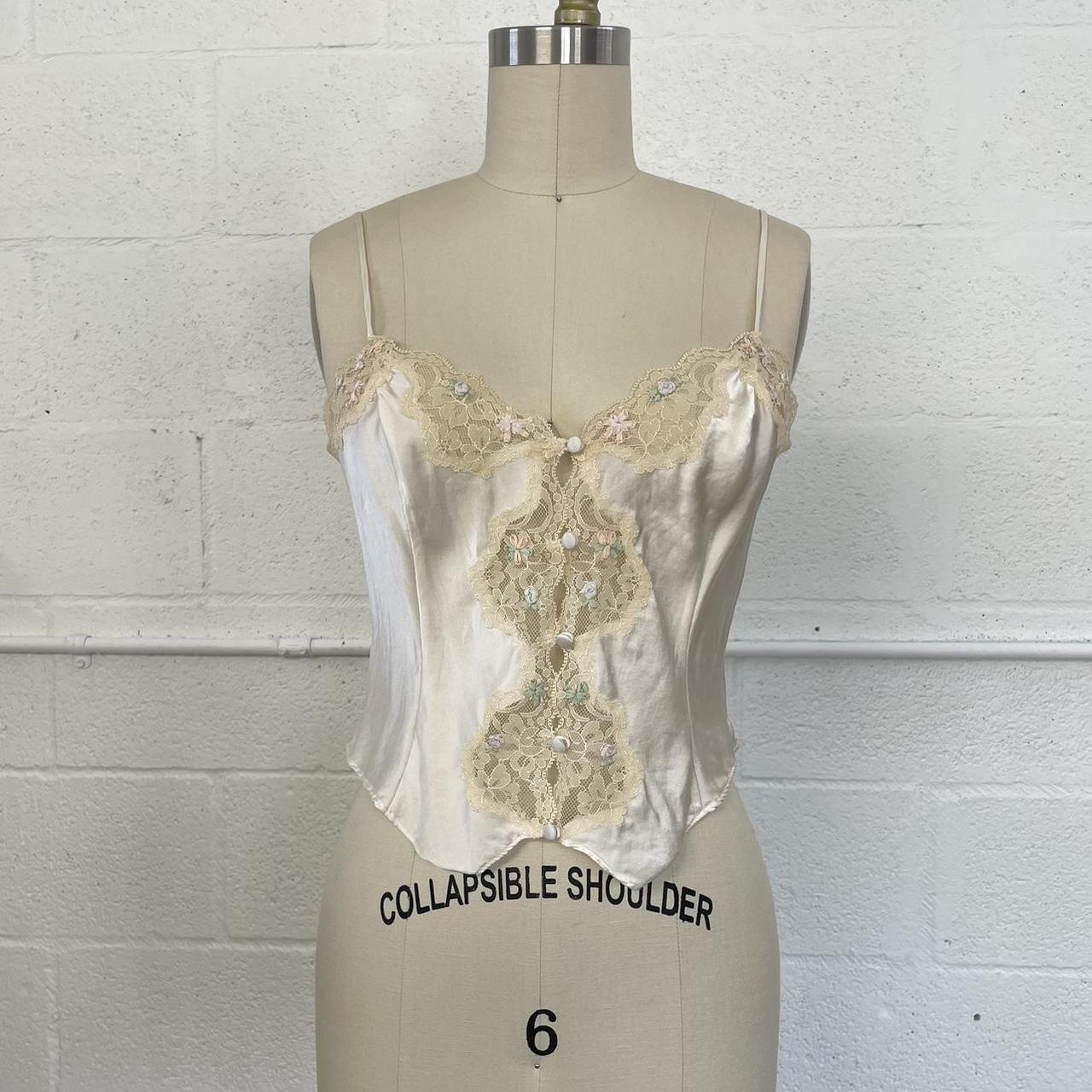 ☁️ Cream Silk Cami w Dainty Rosette... - Depop