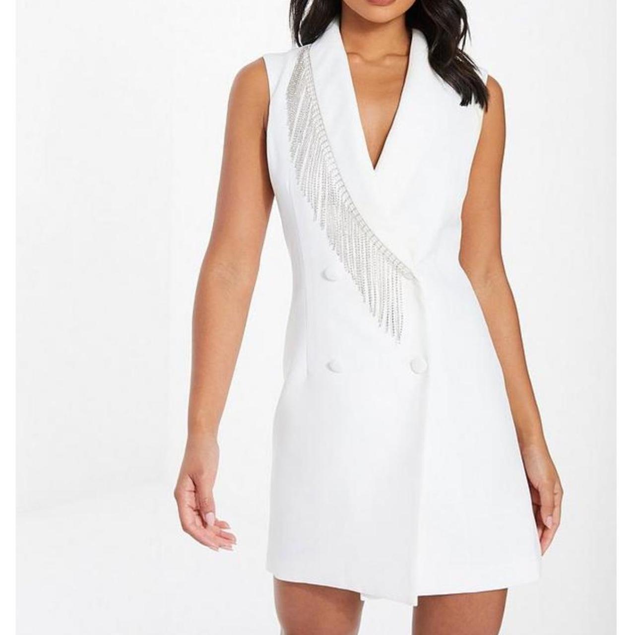 Quiz Diamante Mini Blazer Dress - White Perfect for... - Depop
