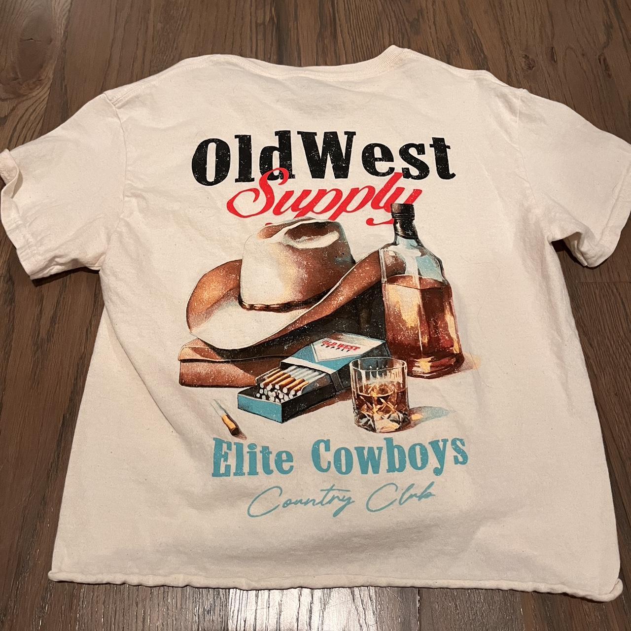 cowboy cropped tee • size s/m • good condition - Depop