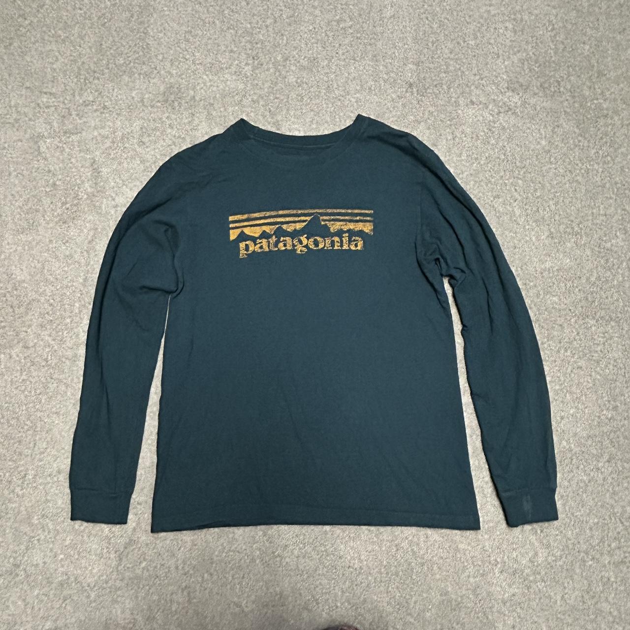 PATAGONIA BLUE LONG SLEEVE -Blue and yellow long... - Depop