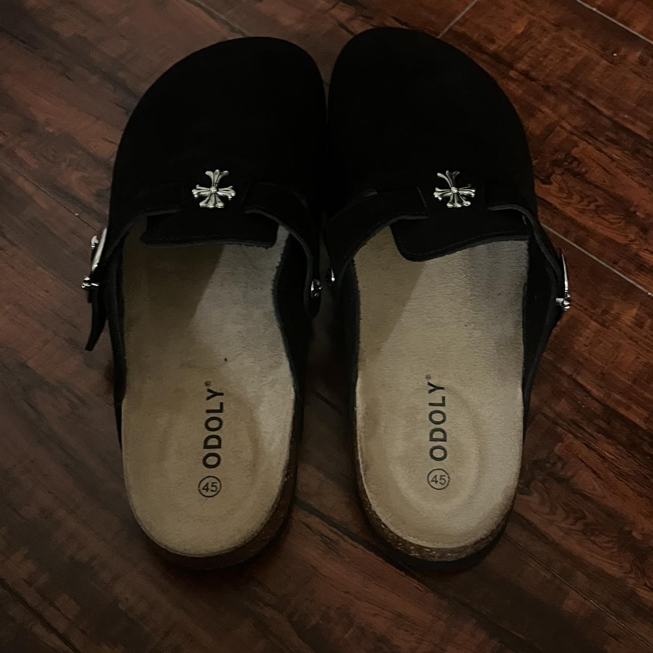 custom black chrome heart style clogs fits like a... - Depop