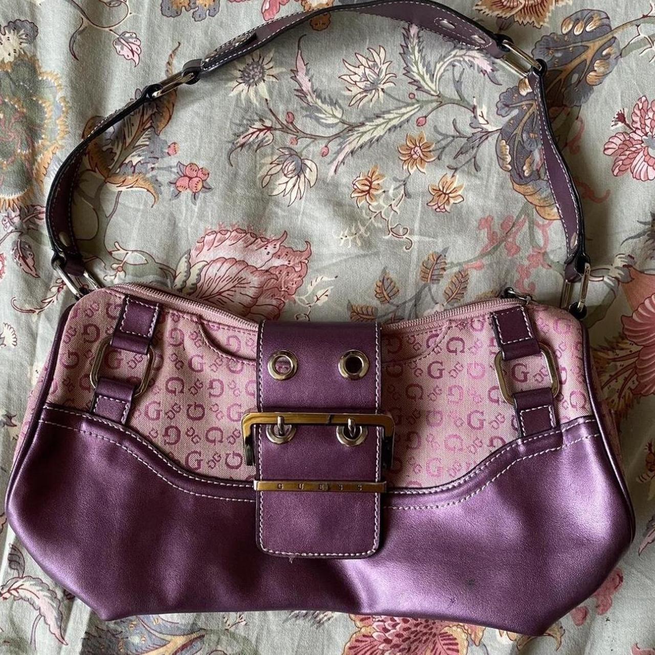 vintage y2k 2000s guess pink and purple mini handbag... - Depop