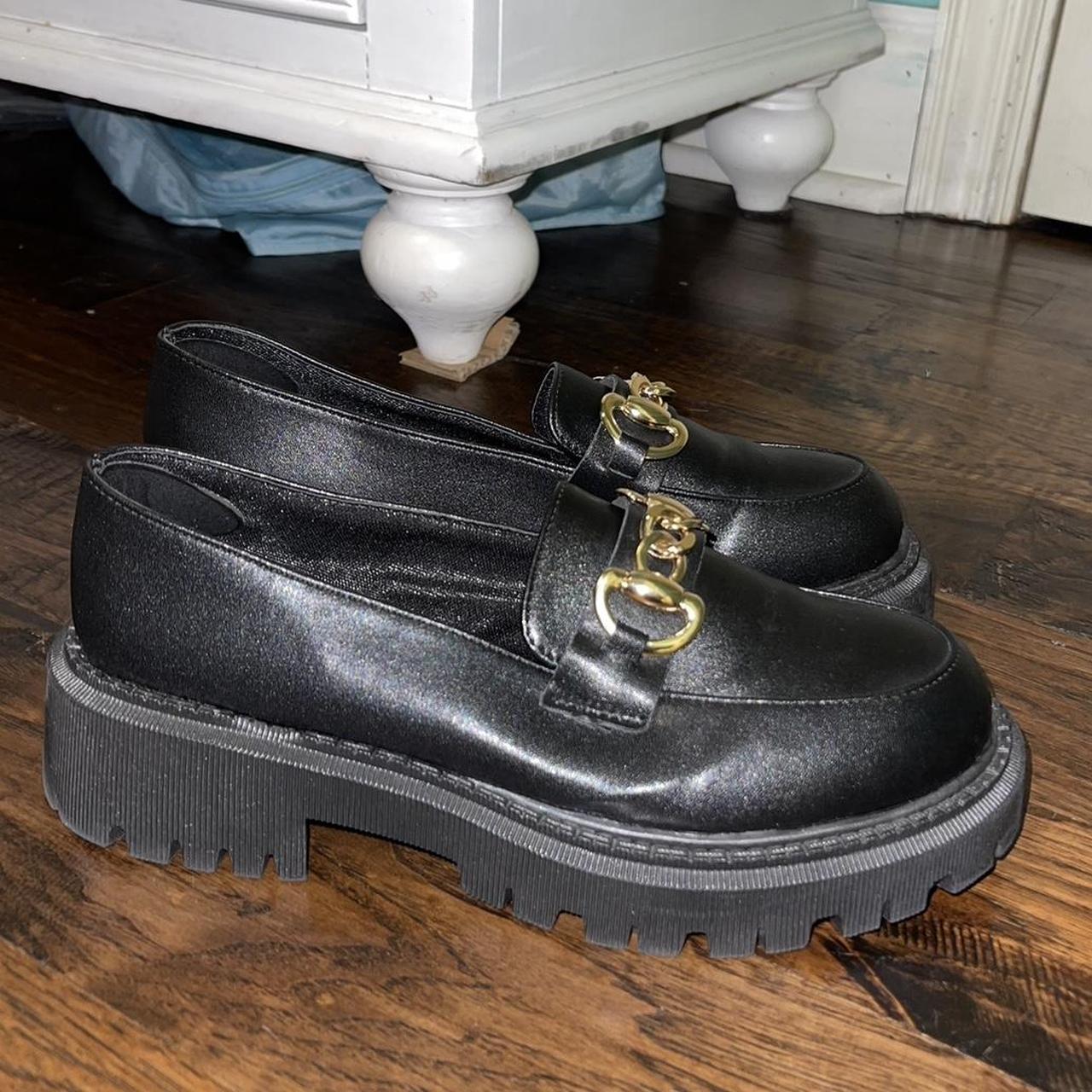 Platform loafers with gold chain decoration, worn a... - Depop