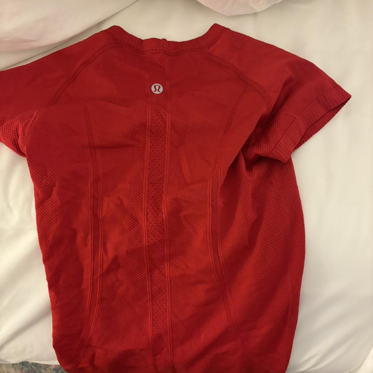 lululemon red swifty tech t shirt size 2 no signs of... - Depop