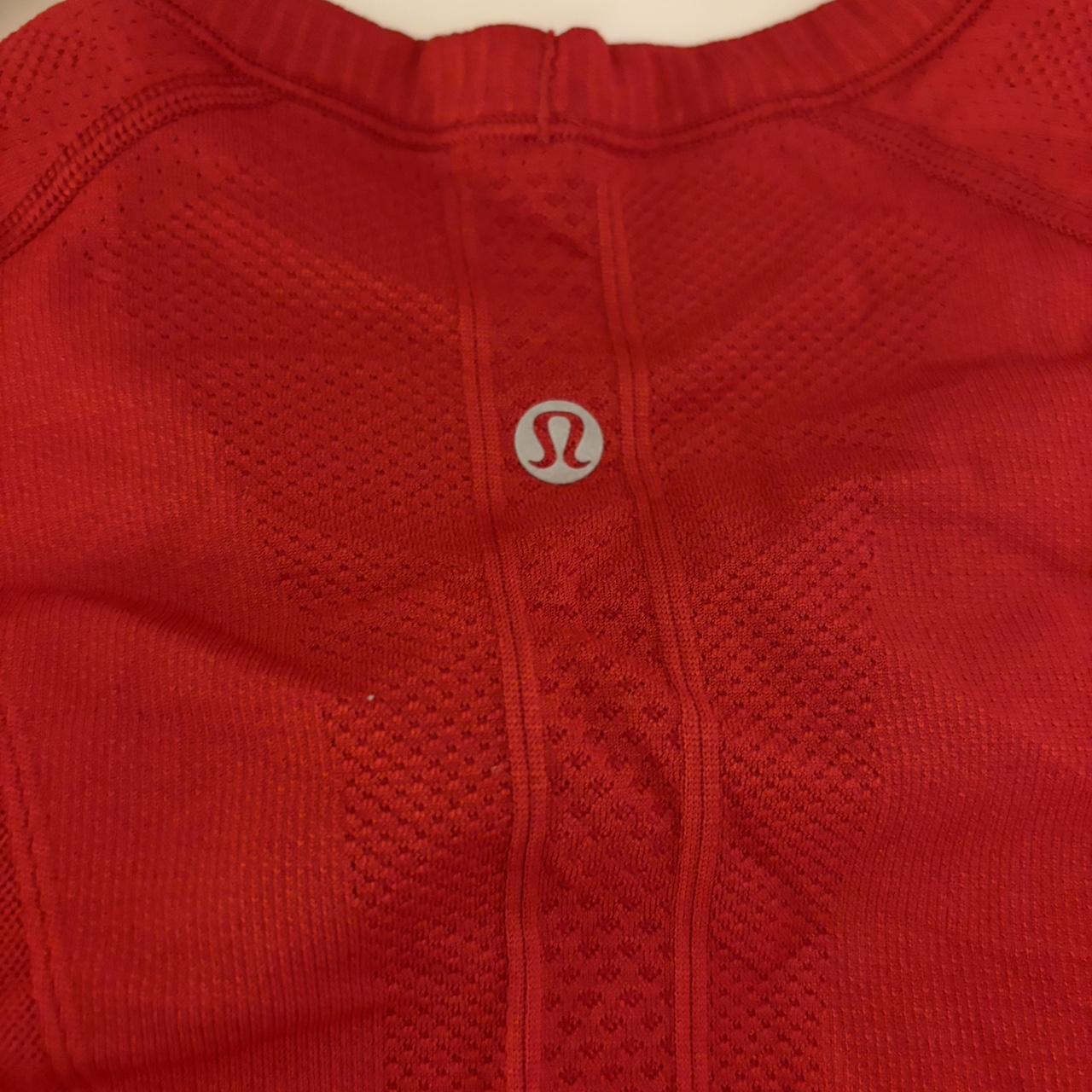 lululemon red swifty tech t shirt size 2 no signs of... - Depop